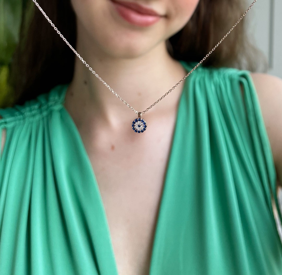 Minimalist Evil Eye Necklace - Blue Eye Protection Necklace - 925 ...