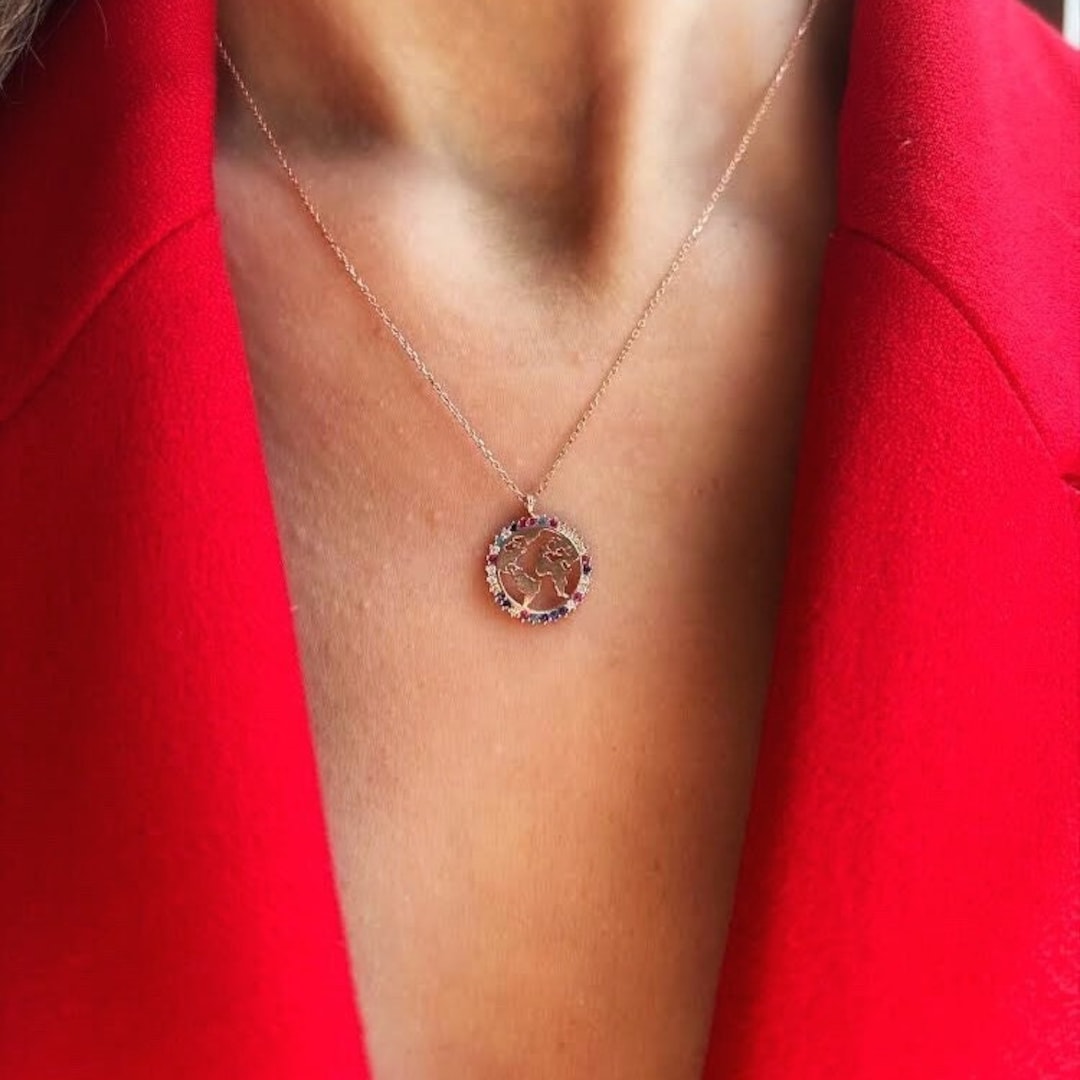Multi Colored World Pendant Sterling Silver Necklace | Globetrotter ...