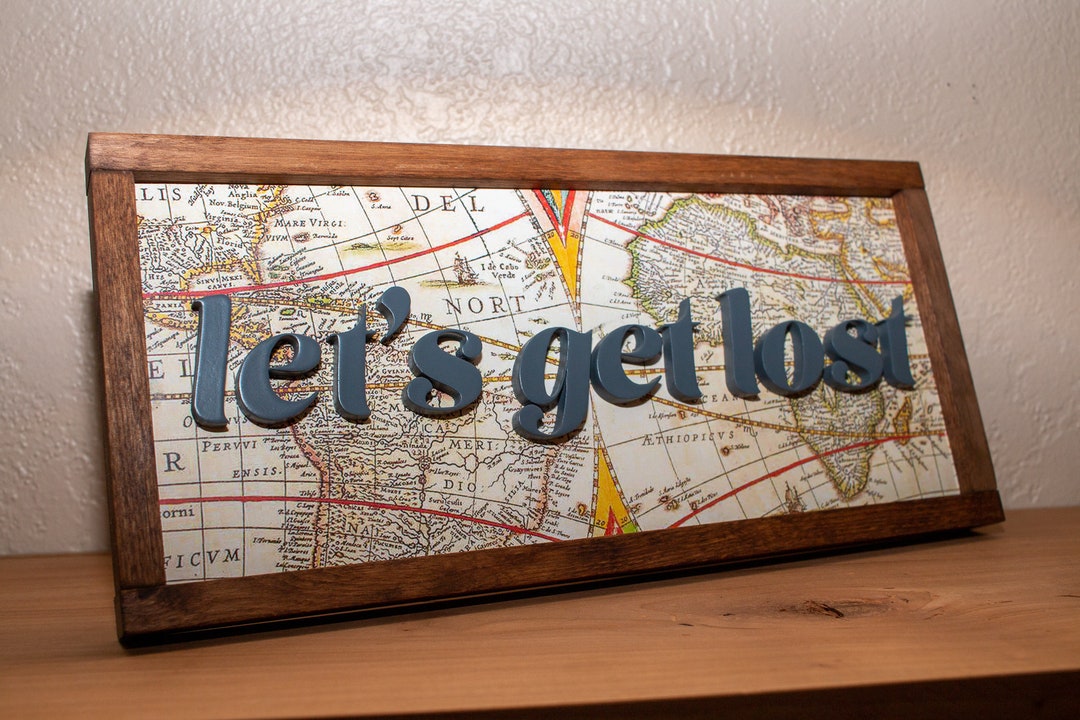 Let's Get Lost Travel Map Sign Wood Sign Office Decor Traveler Gift ...