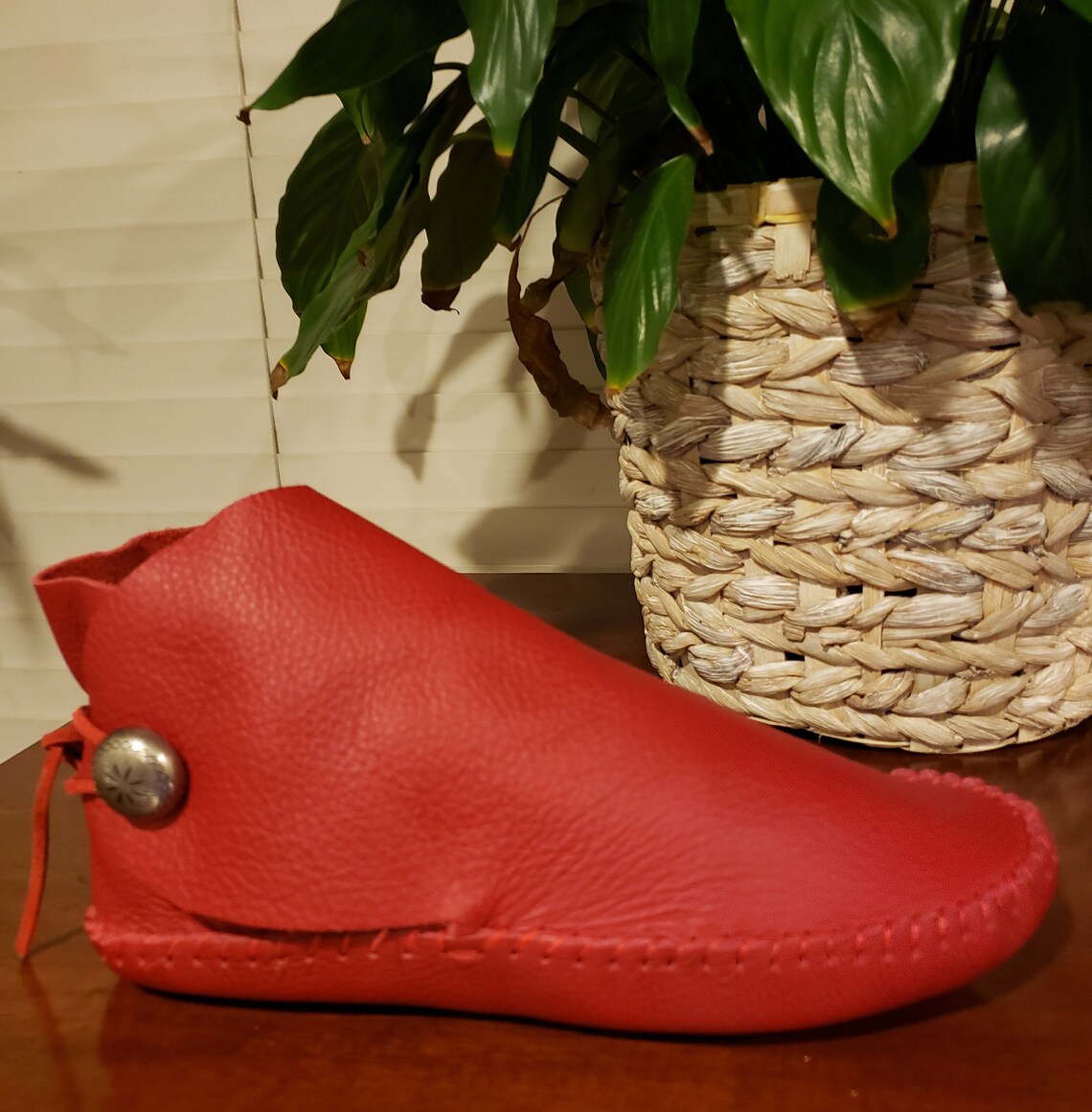 Red Leather Coachella inspired Moccasin Ankle Boot women's | Etsy