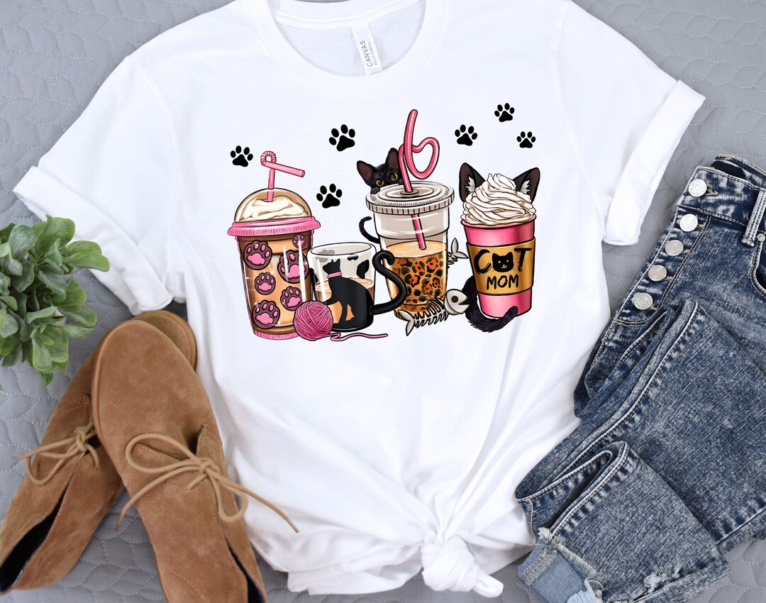 Ready to Press Cat Coffee DTF Print Transfer, Heat Transfer for T ...