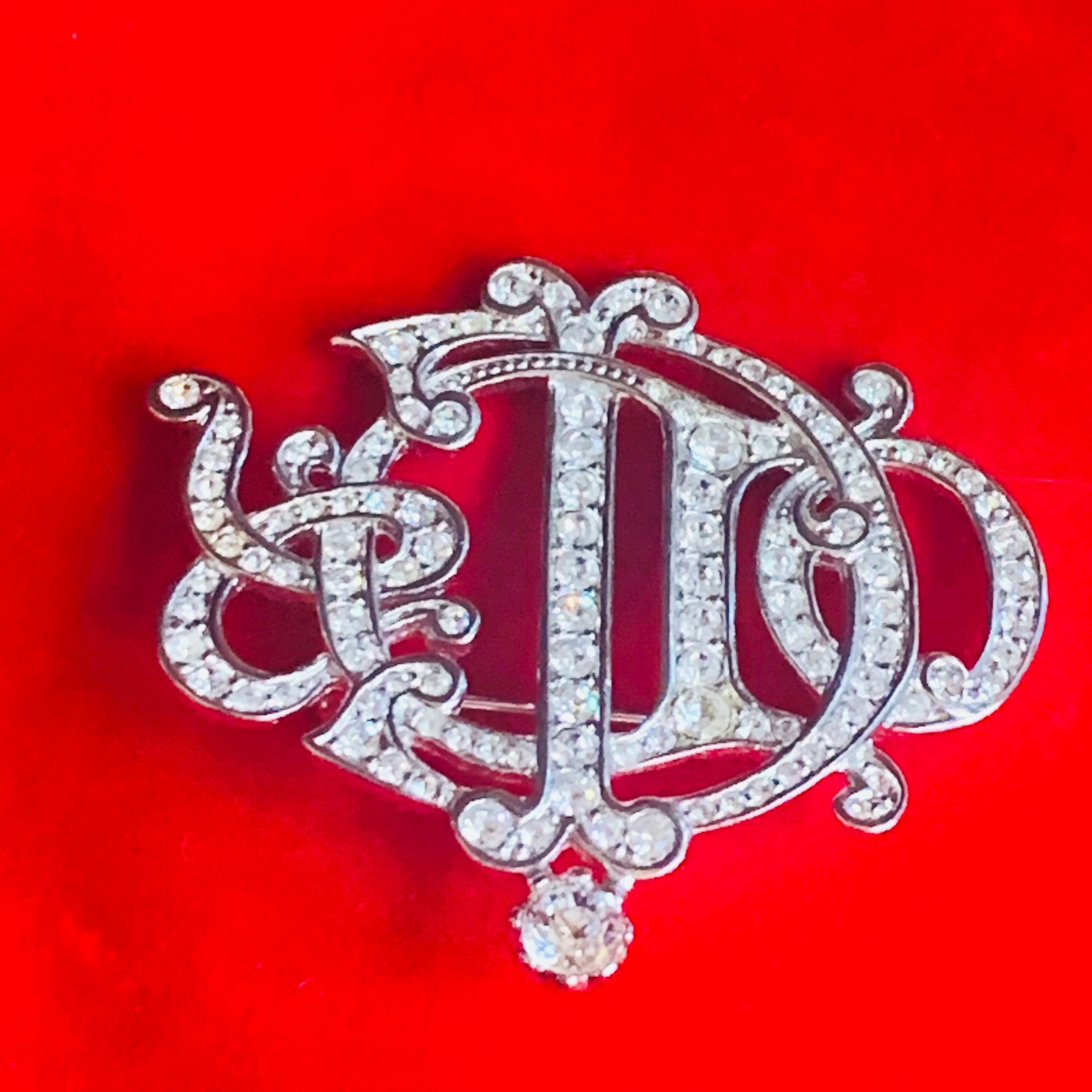 CHRISTIAN DIOR Logo Monogram Crystal Brooch Pin Germany - Etsy