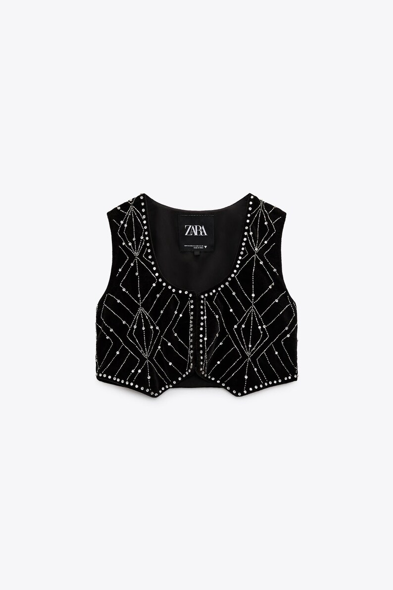 Zara Black Velvet Waistcoat With Rhinestones - Etsy