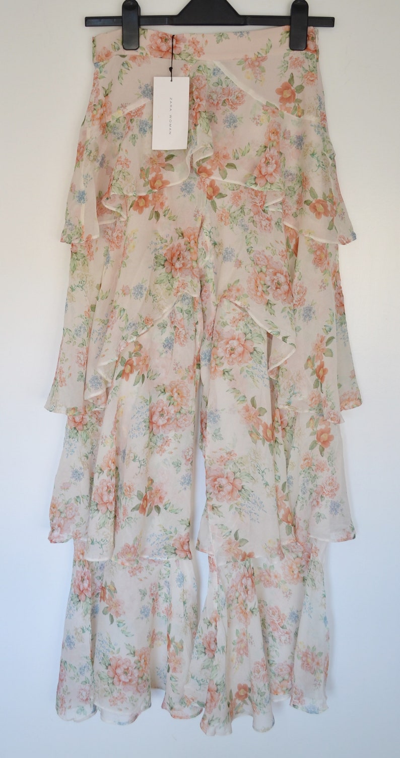 Zara Ecru Floral Pants With Frills, Flower Tousers, Summer Pants - Etsy