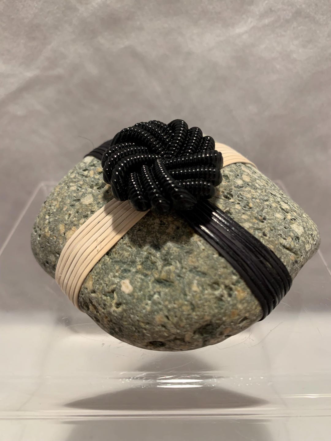 Grey Speckled Stone - Black & White Cane Wrapped With Button Accent ...