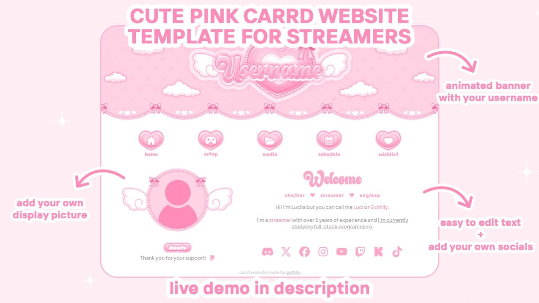 Cute Pink Carrd Website Template for Streamers - Etsy