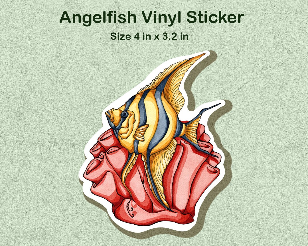 Angelfish Art Vinyl Sticker, Waterproof Sticker, for Laptop, Beachcomb ...