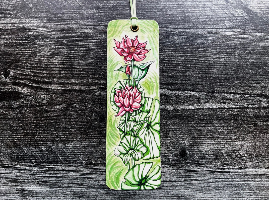 Watercolor Print Bookmark of a Water Lilies, Faux Suede Leather Cord ...