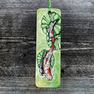 Watercolor Print Bookmark of a Koi Fish, Faux Suede Leather Cord ...