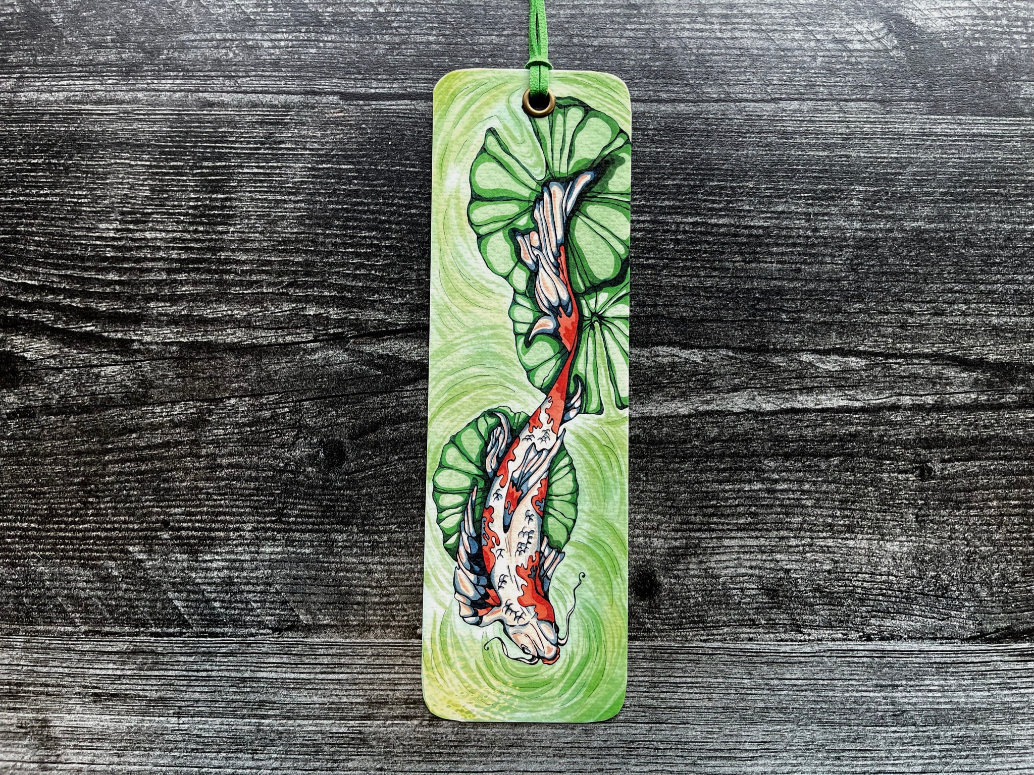 Watercolor Print Bookmark of a Koi Fish, Faux Suede Leather Cord ...