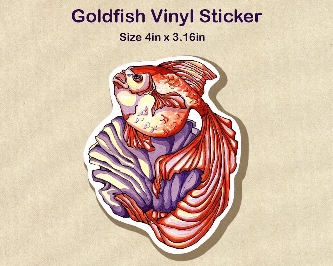 Goldfish Art Vinyl Sticker, Waterproof Sticker, for Laptop, Beachcomb ...