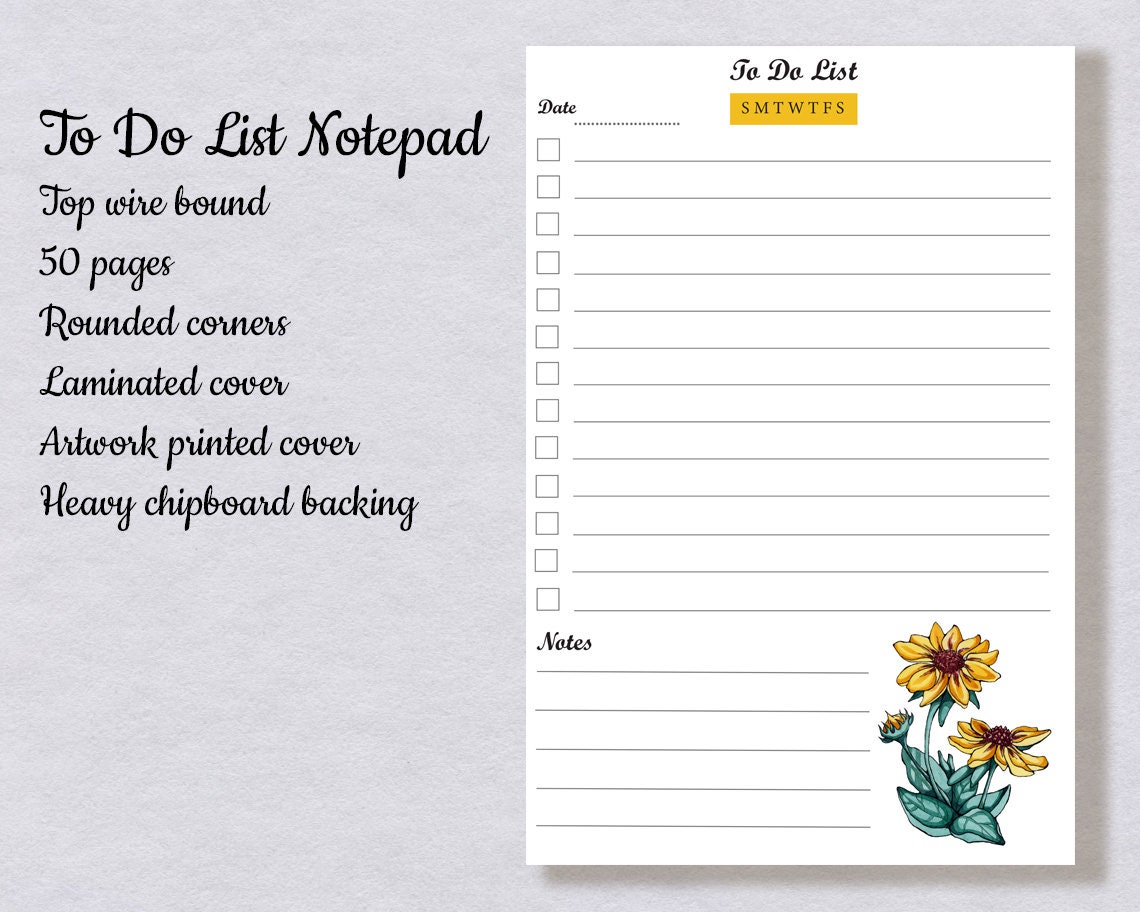 Spiral to Do List Notepad, 5.5in X8.5in, Watercolor Illustration, Daily ...