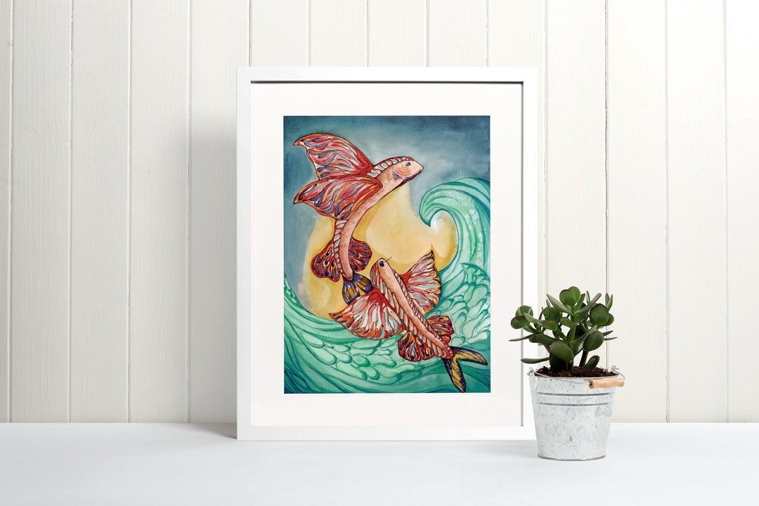 Art Print, Flying Fish, Marine Life, Ocean Life, Sea Creature ...