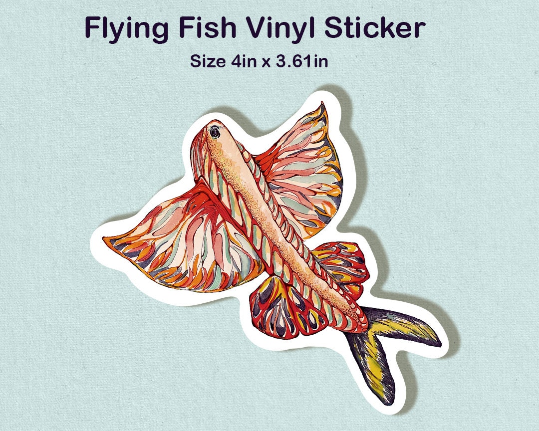 Flying Fish Art Vinyl Sticker, Waterproof Sticker, for Laptop ...