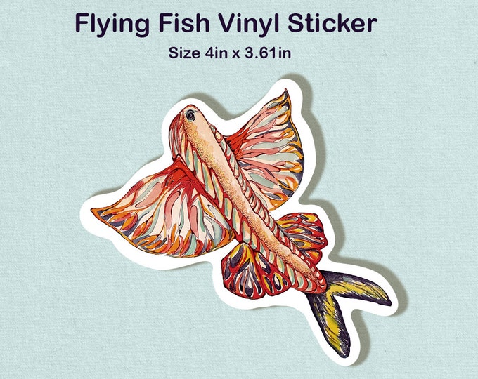 Flying Fish Art Vinyl Sticker, Waterproof Sticker, for Laptop ...