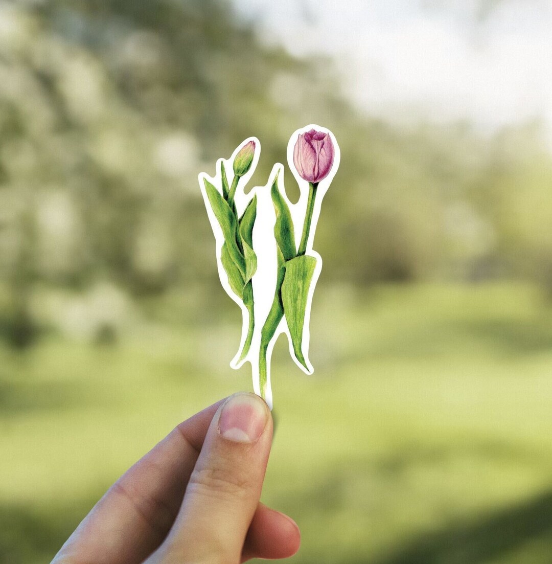 Pink Tulips Vinyl Sticker, Cottage Core Stickers for Laptop, Plant Mom ...