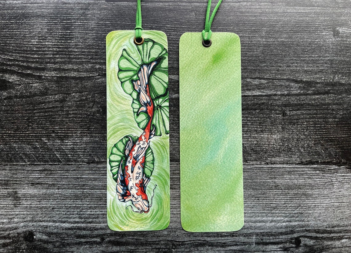 Watercolor Print Bookmark of a Koi Fish Faux Suede Leather - Etsy