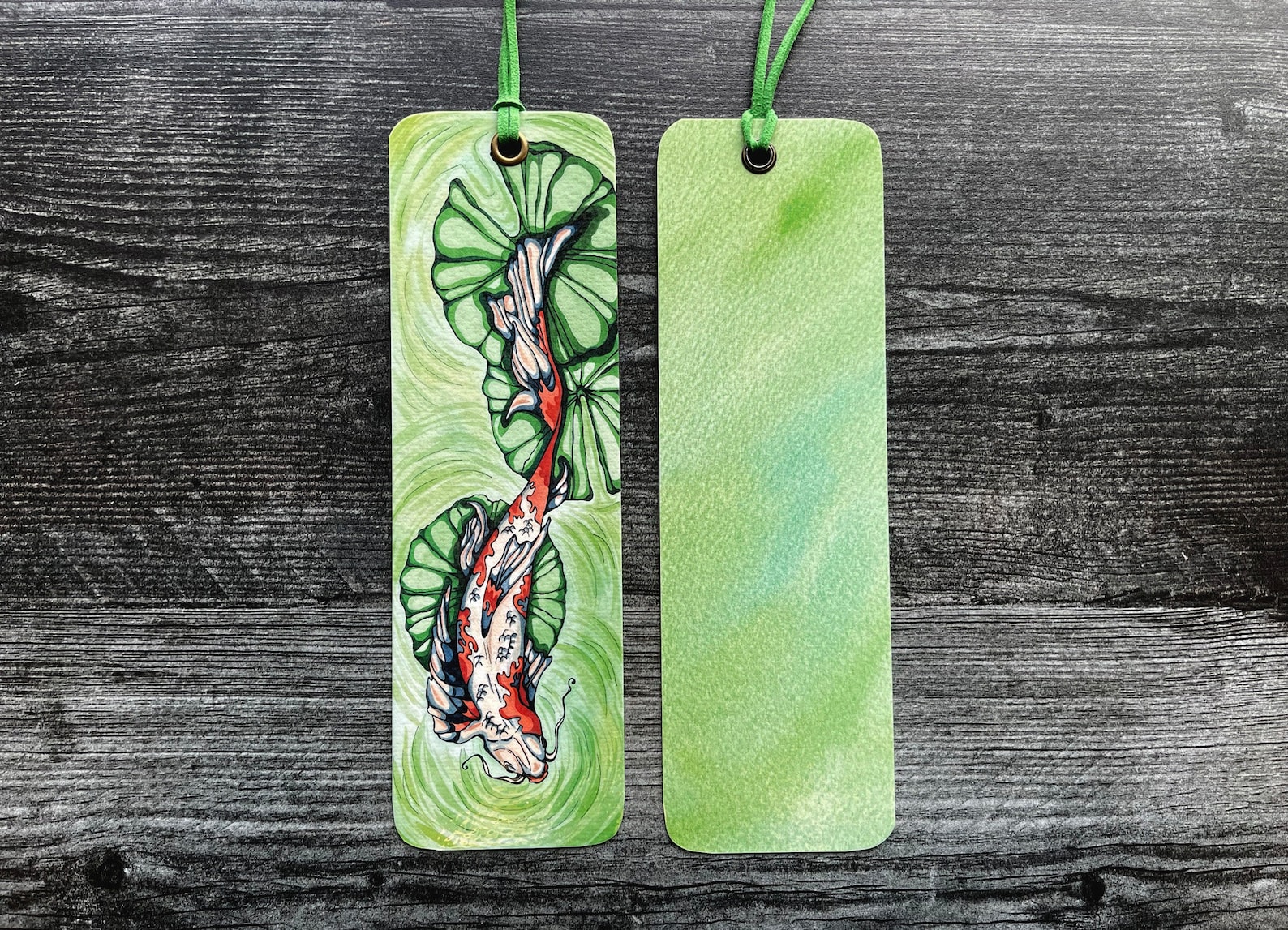 Watercolor Print Bookmark of a Koi Fish, Faux Suede Leather Cord ...