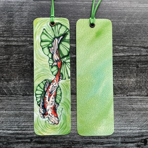 Watercolor Print Bookmark of a Koi Fish, Faux Suede Leather Cord ...