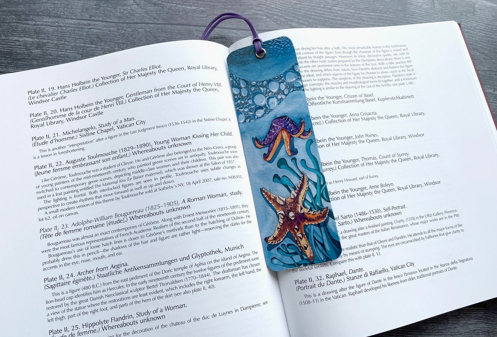 Watercolor Print Bookmark of a Starfish, Faux Suede Leather Cord ...