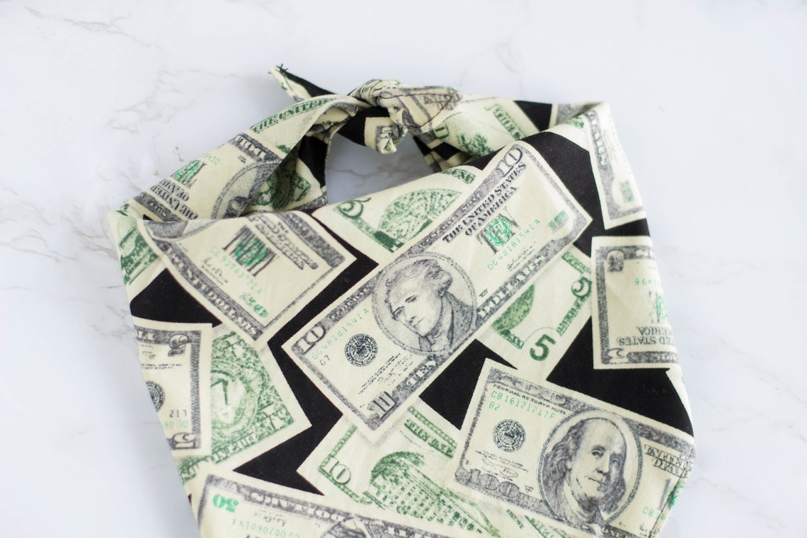 Money Dog Bandana, Dollar Bill Bandana, Green and Black Bandanas, Funny ...