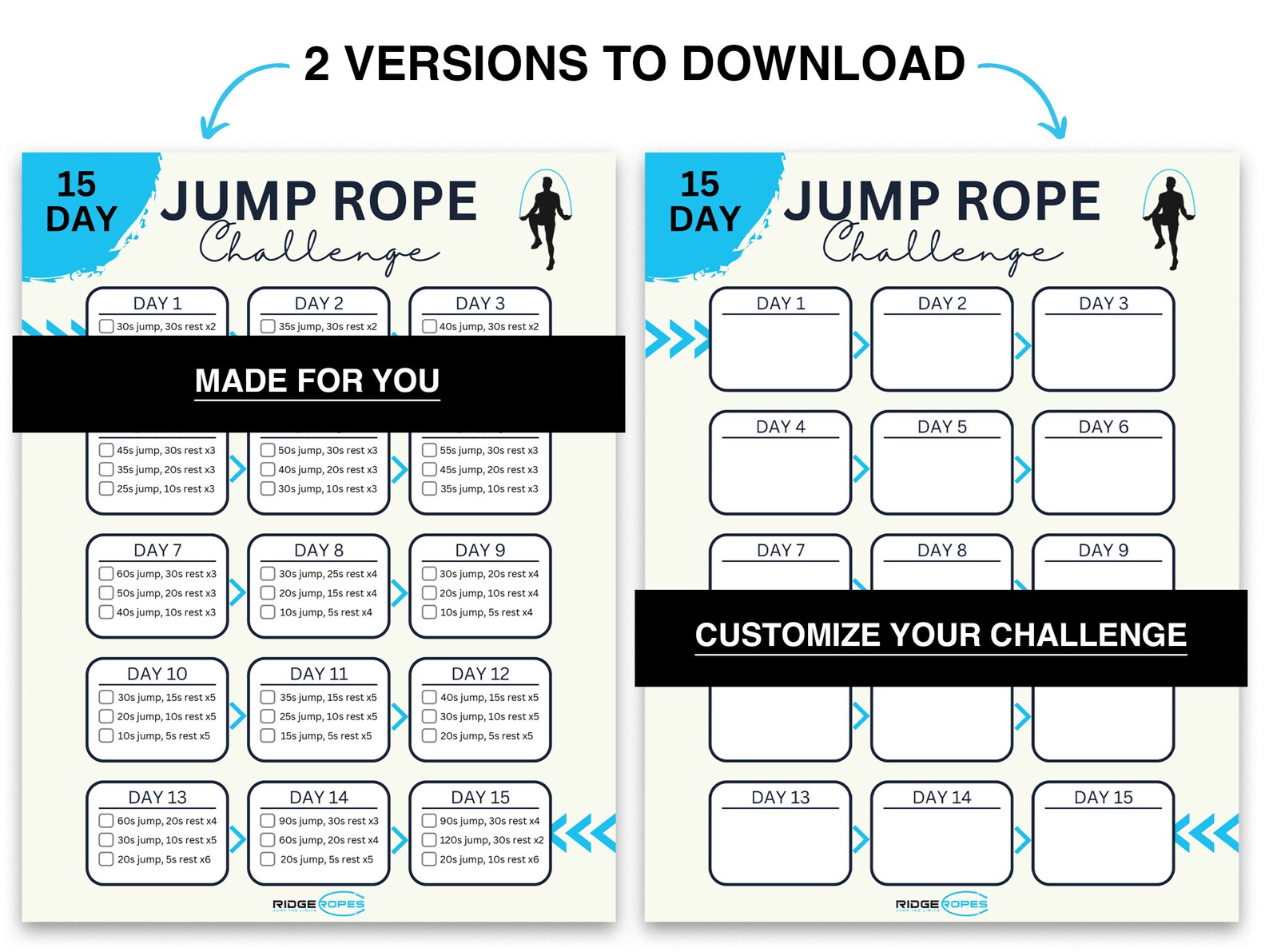 15 Day Jump Rope Challenge | Workout Planner Download | Weight Loss ...