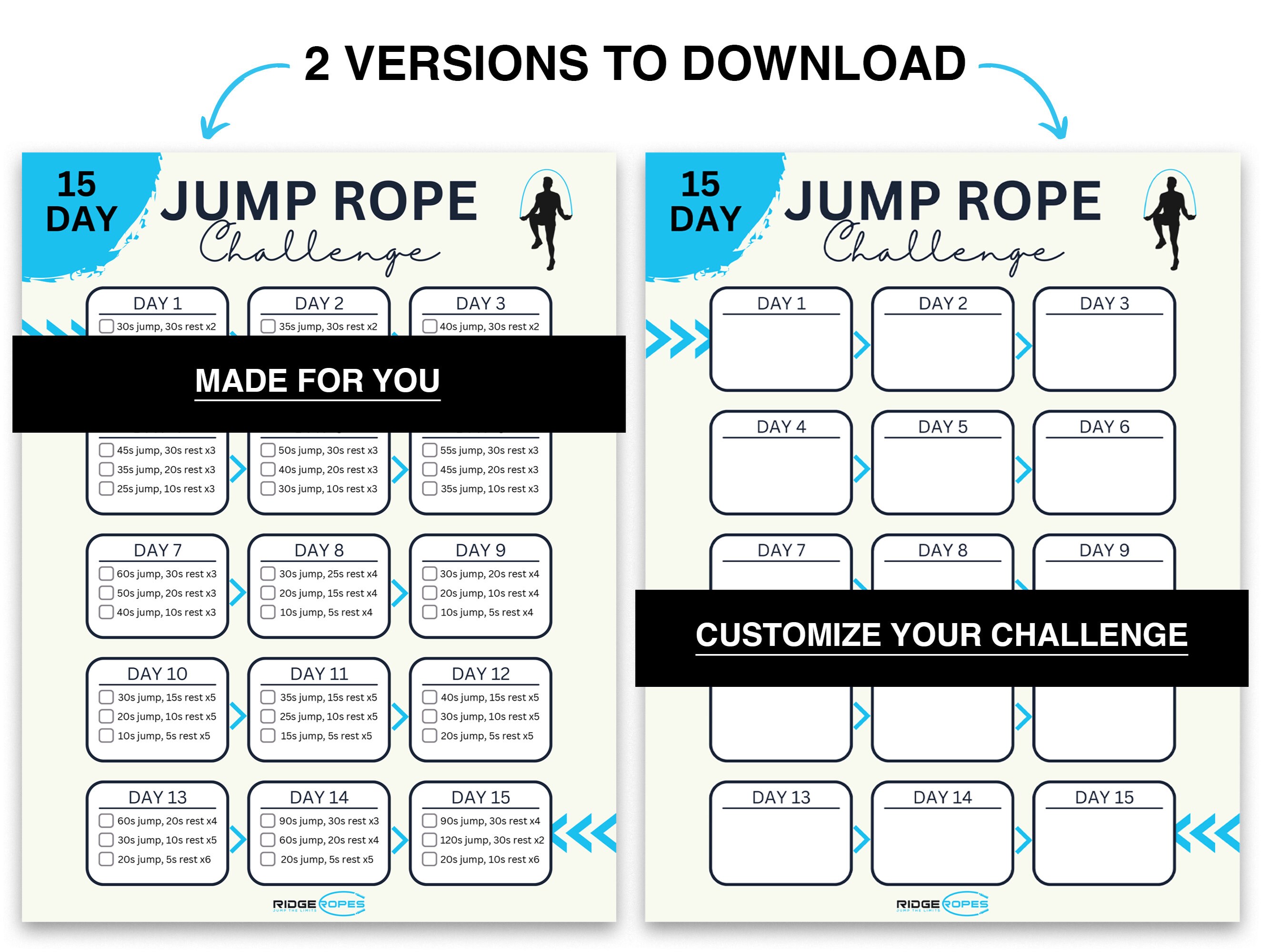 15 Day Jump Rope Challenge | Workout Planner Download | Weight Loss ...