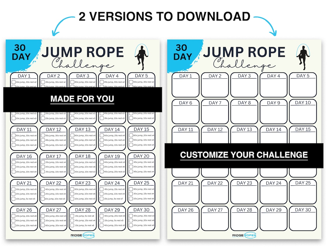30 Day Jump Rope Challenge | Workout Planner Download | Weight Loss ...