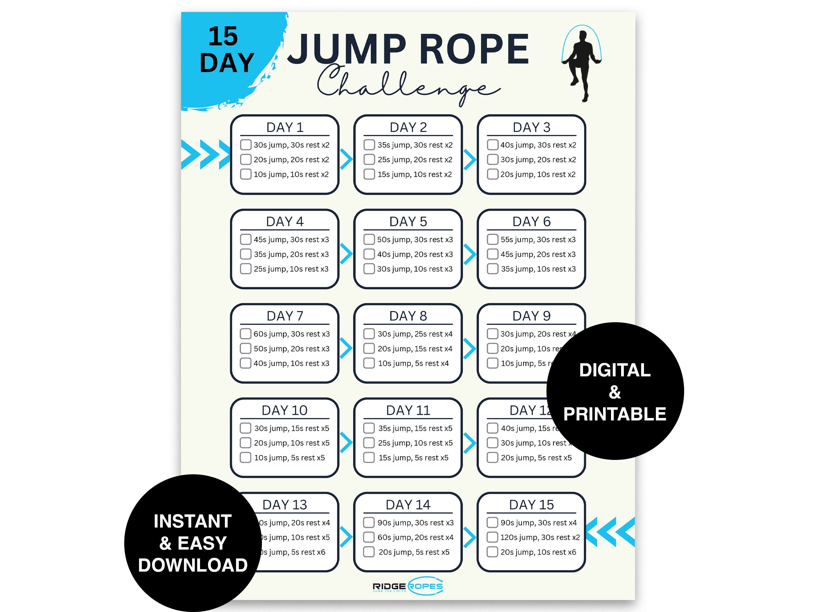 15 Day Jump Rope Challenge | Workout Planner Download | Weight Loss ...