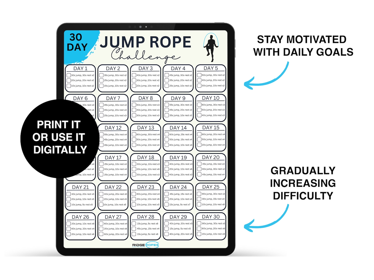 30 Day Jump Rope Challenge | Workout Planner Download | Weight Loss ...