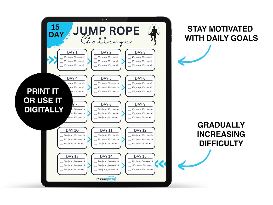 15 Day Jump Rope Challenge | Workout Planner Download | Weight Loss ...