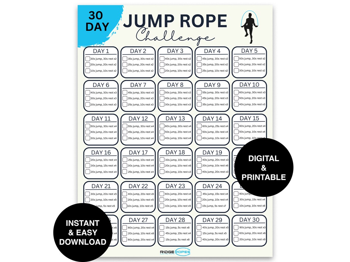 30 Day Jump Rope Challenge | Workout Planner Download | Weight Loss ...