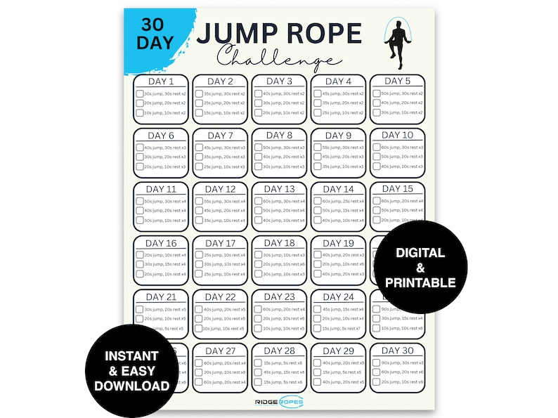30 Day Jump Rope Challenge | Workout Planner Download | Weight Loss ...