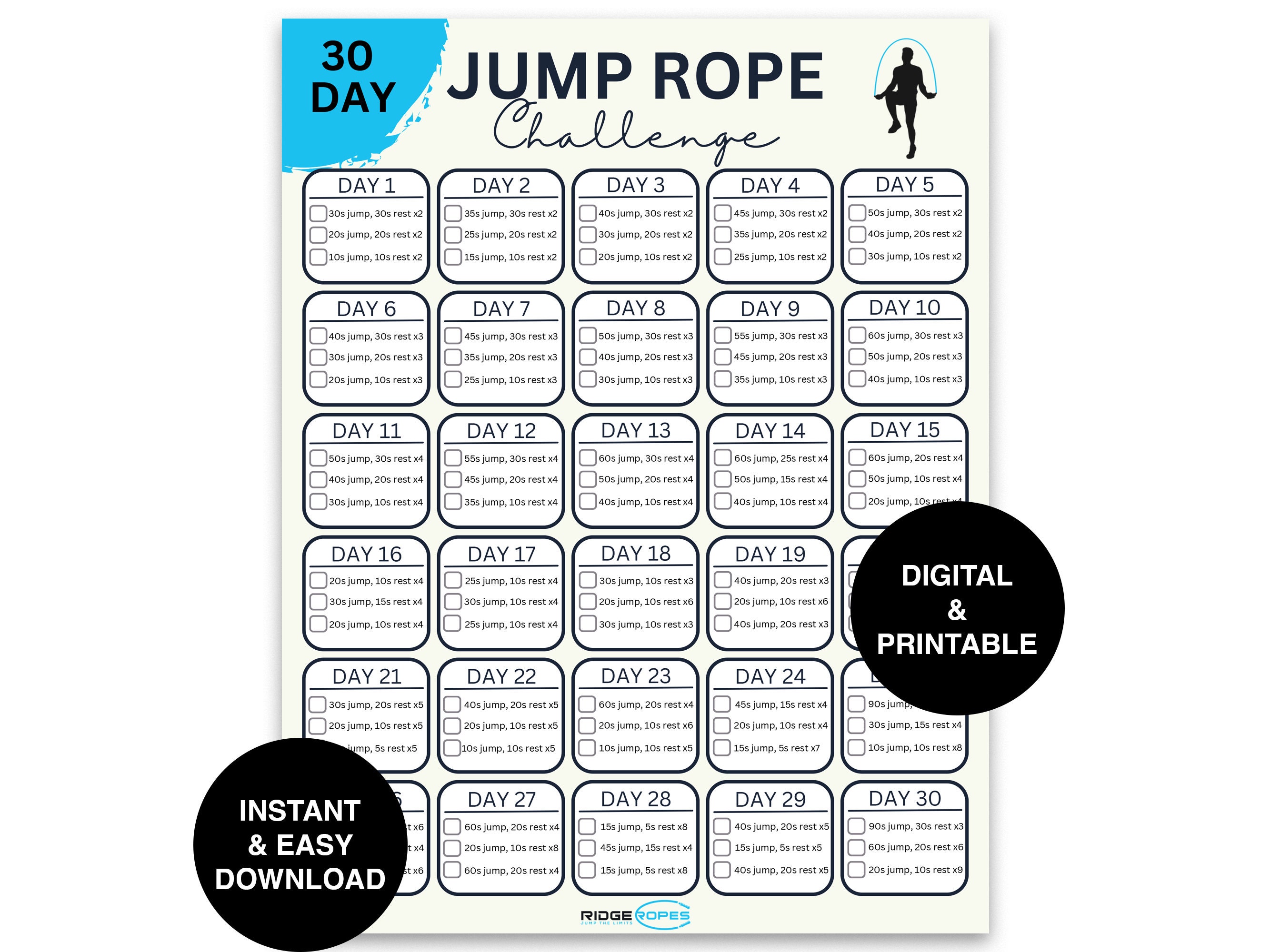 30 Day Jump Rope Challenge | Workout Planner Download | Weight Loss ...