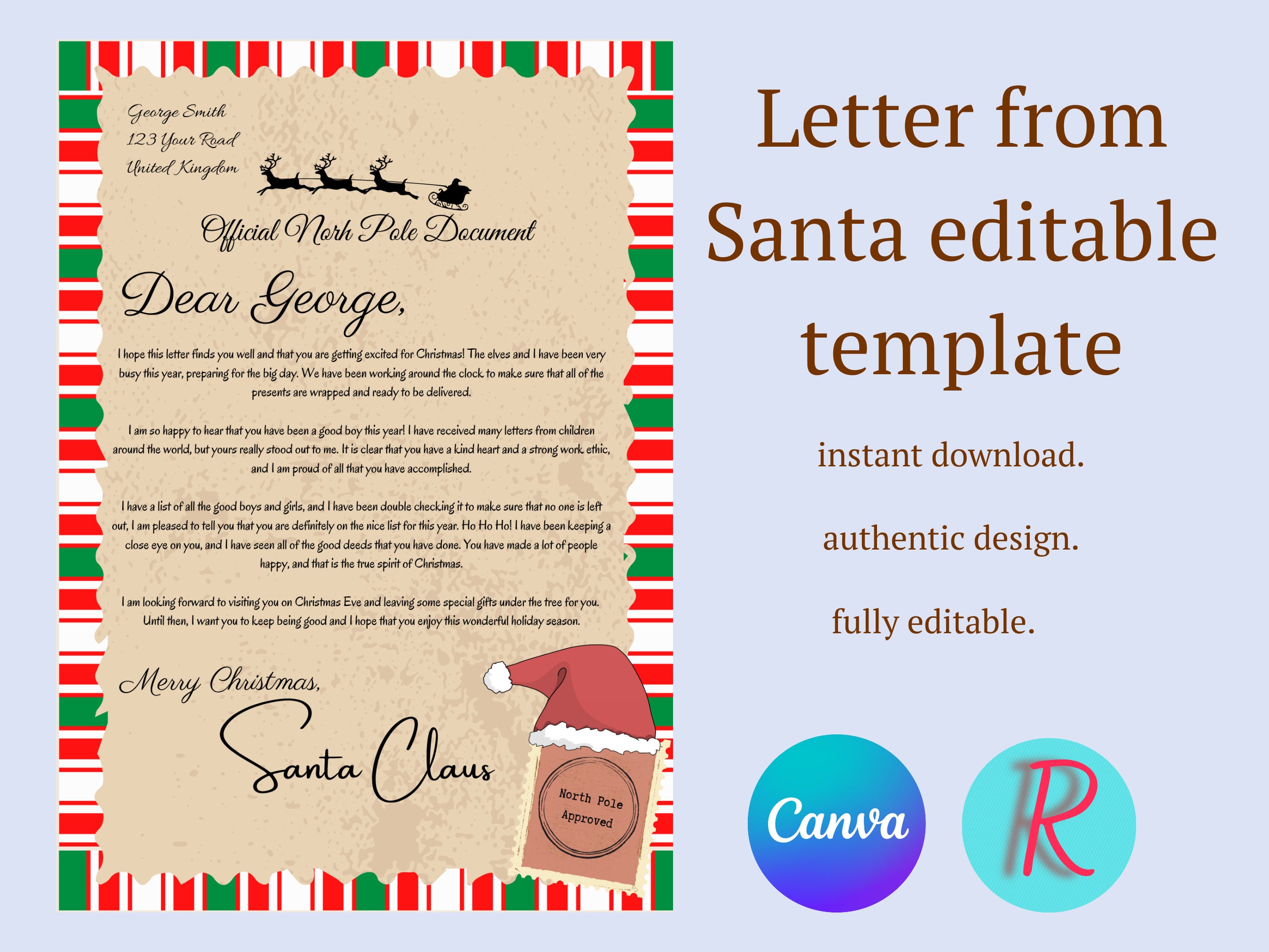 Letter From Santa Editable Template Authentic Christmas Gift - Etsy