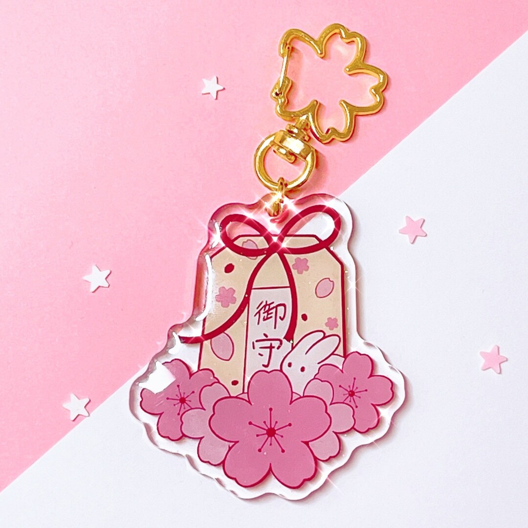 Omamori Bunny Sakura Flowers - Keychain Acrylic Charm - Anime Manga ...