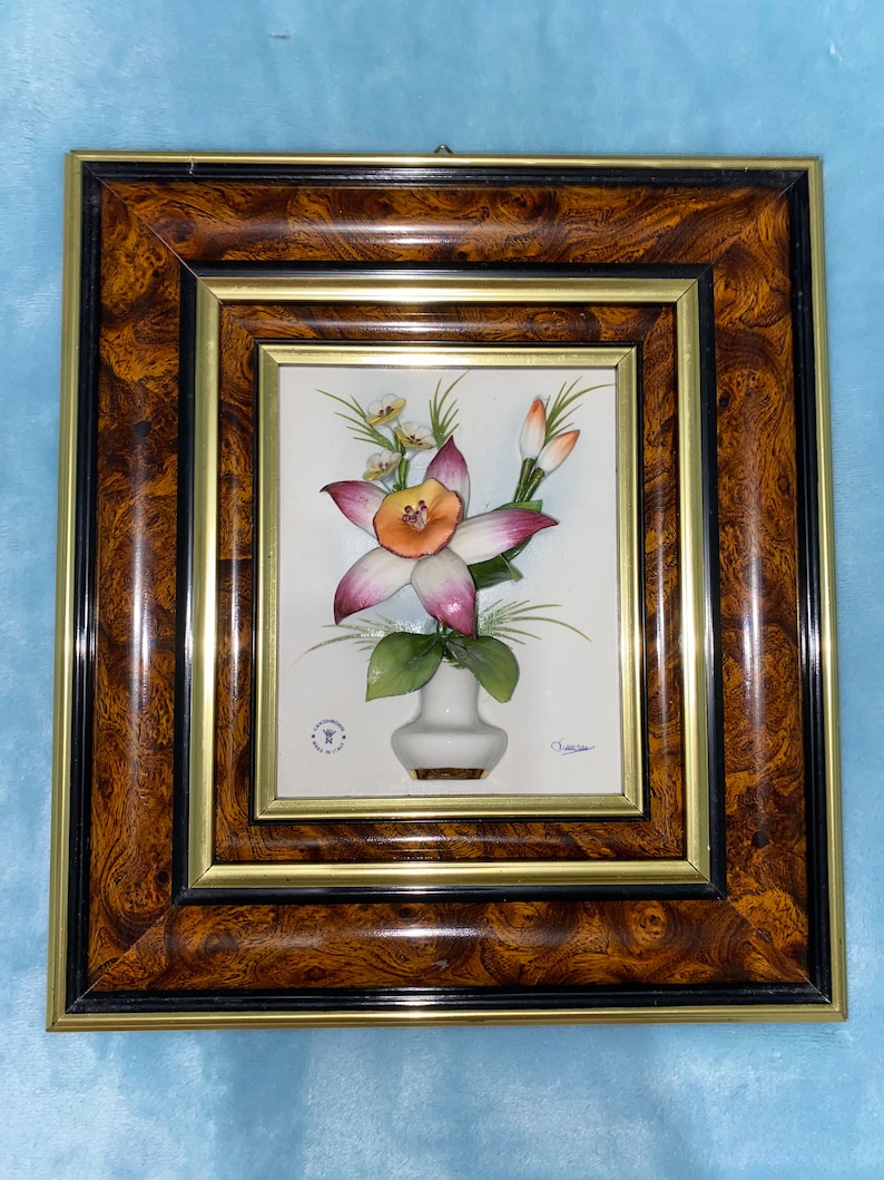 Capodimonte Large Floral Painting Italy Botanical Porcelain Mural ...