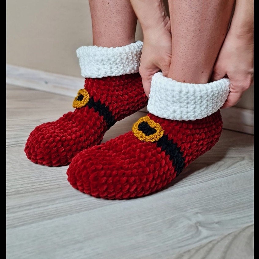 Crochet Santa Slipper Booties Pattern (PDF) - Etsy