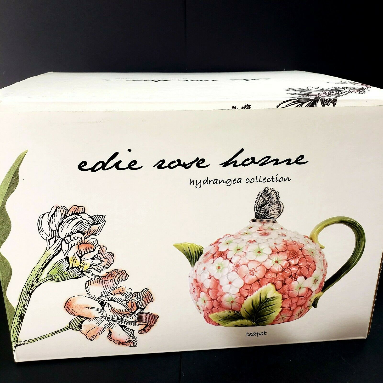 Edie Rose Hydrangea Collection Floral Teapot w/ Butterfly Lid | Etsy