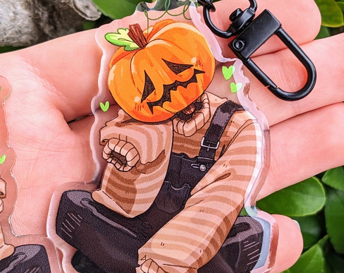Autumn Pumpkin Head Keychain // Acrylic 3in Keychain - Etsy