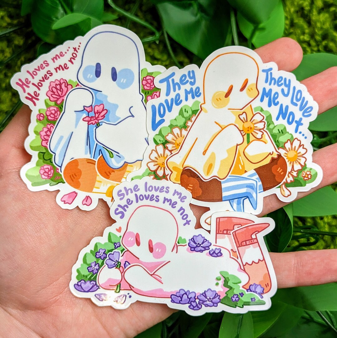 Valentine Flower Ghost Stickers With Text - Etsy