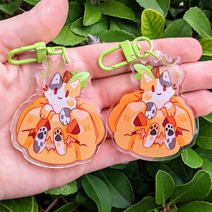 Halloween Pumpkin Cat Keychain! - Etsy