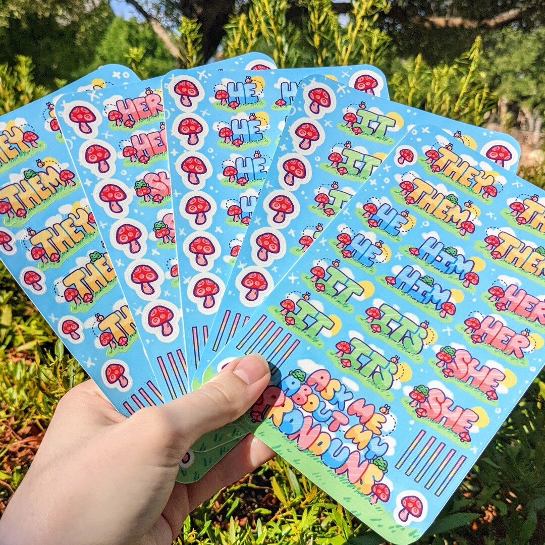 Pronoun Cottagecore Waterproof Sticker Sheet! - Etsy