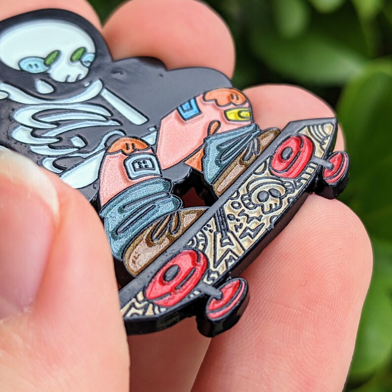 Skeleton Ghost Skater Enamel Pin 2in - Etsy