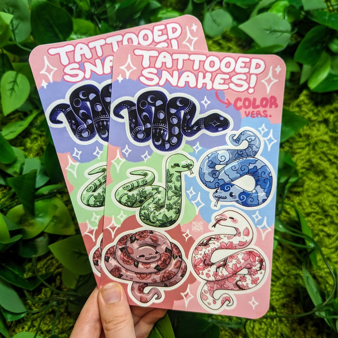 Color Tattooed Snake Waterproof Sticker Sheet! - Etsy