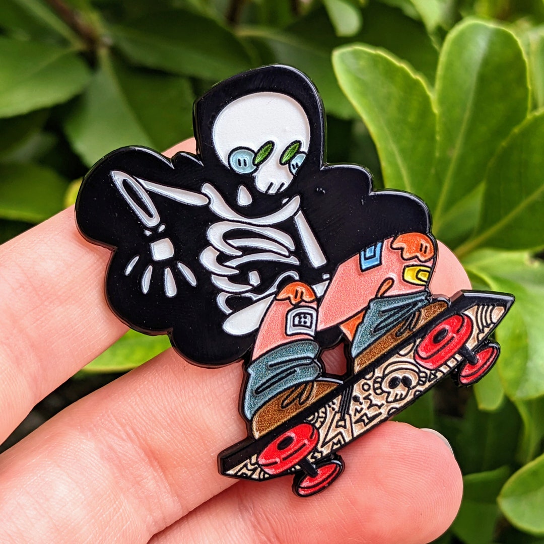 Skeleton Ghost Skater Enamel Pin 2in - Etsy