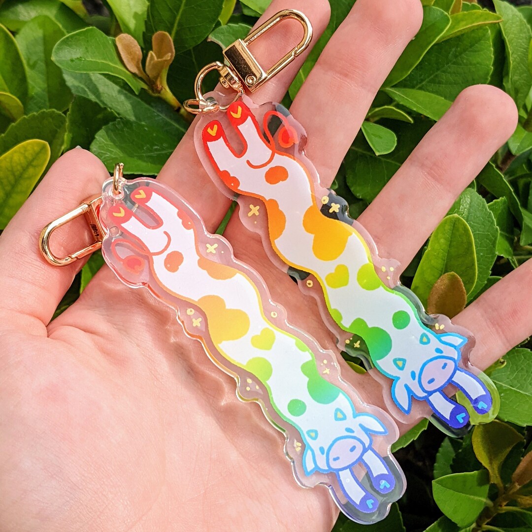 Rainbow Long Cow Keychain! - Etsy