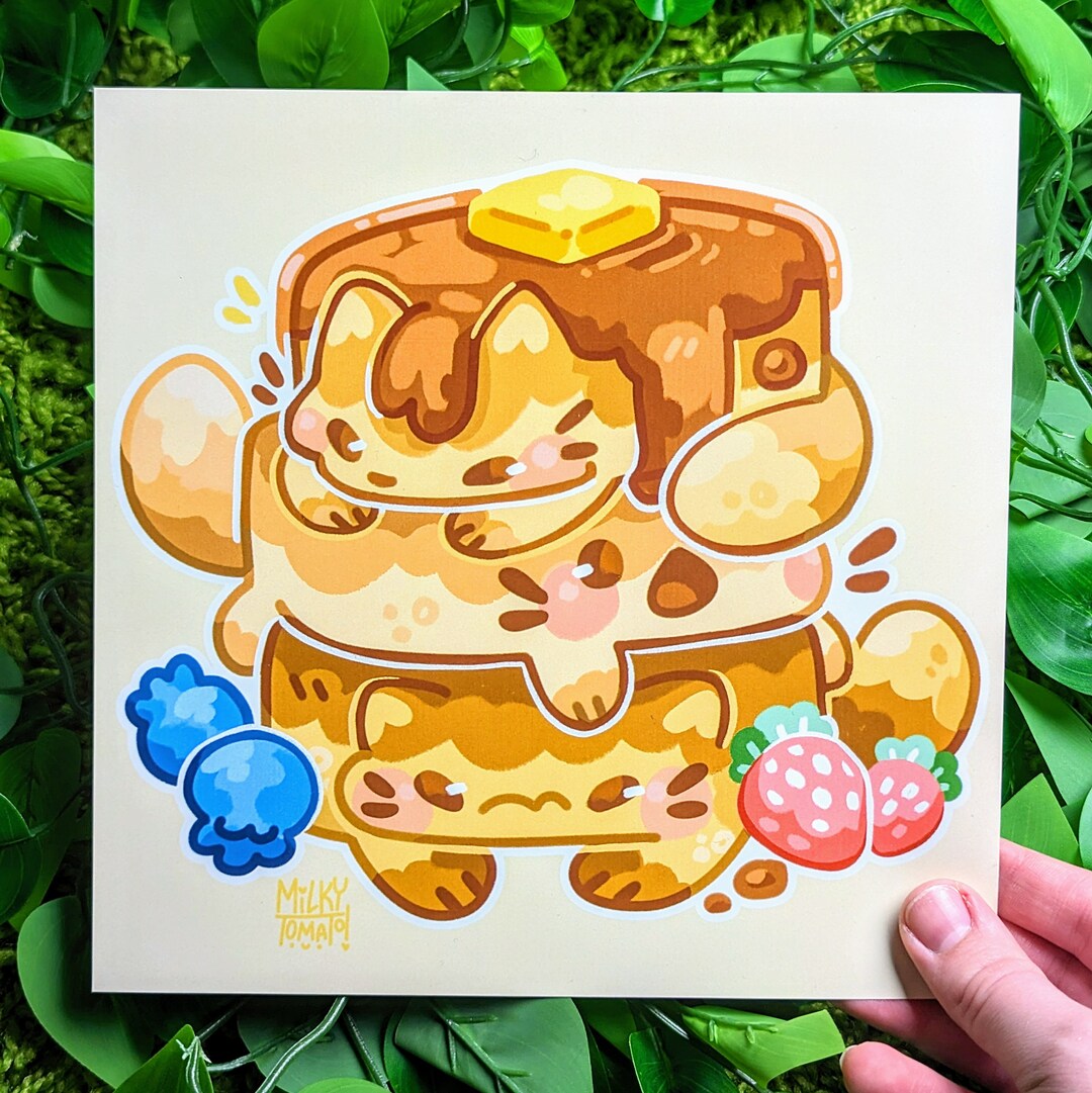 Pancake Kitty Large Square Print - Etsy