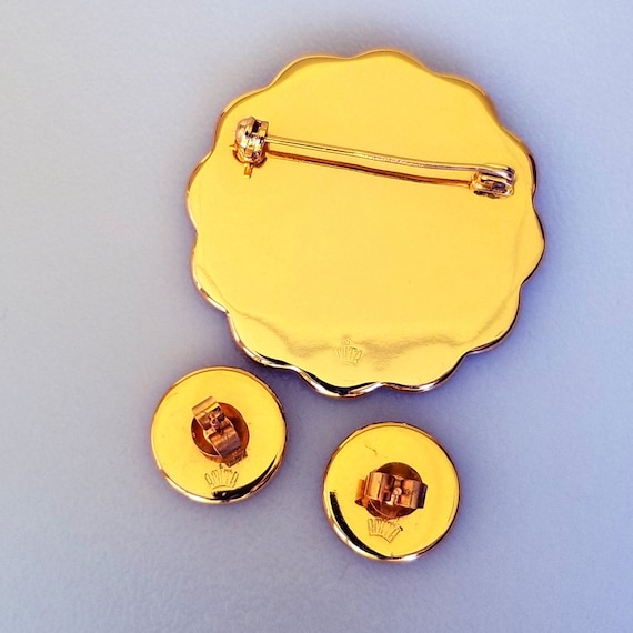 Vintage AMITA DAMASCENE Pin and Pierced earrings - Gem