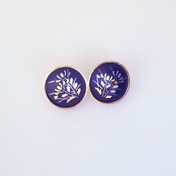 Vintage AMITA DAMASCENE Pin and Pierced earrings - Gem